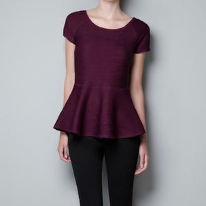 Zara | Tops | Zara Wb Collection Purple Ribbed Peplum Blouse | Poshmark